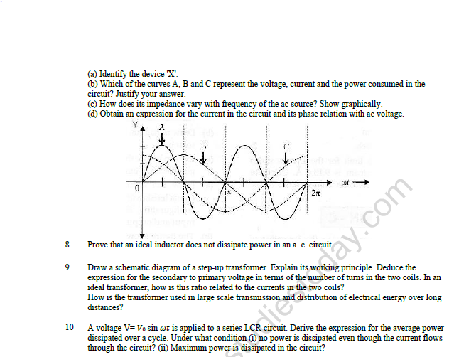 CBSE Class 12 Physics Alternating Current Worksheet Set B